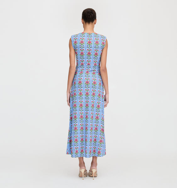 The Sloane Dress - Blue Floral Block Stripe Jersey – Hill House Home